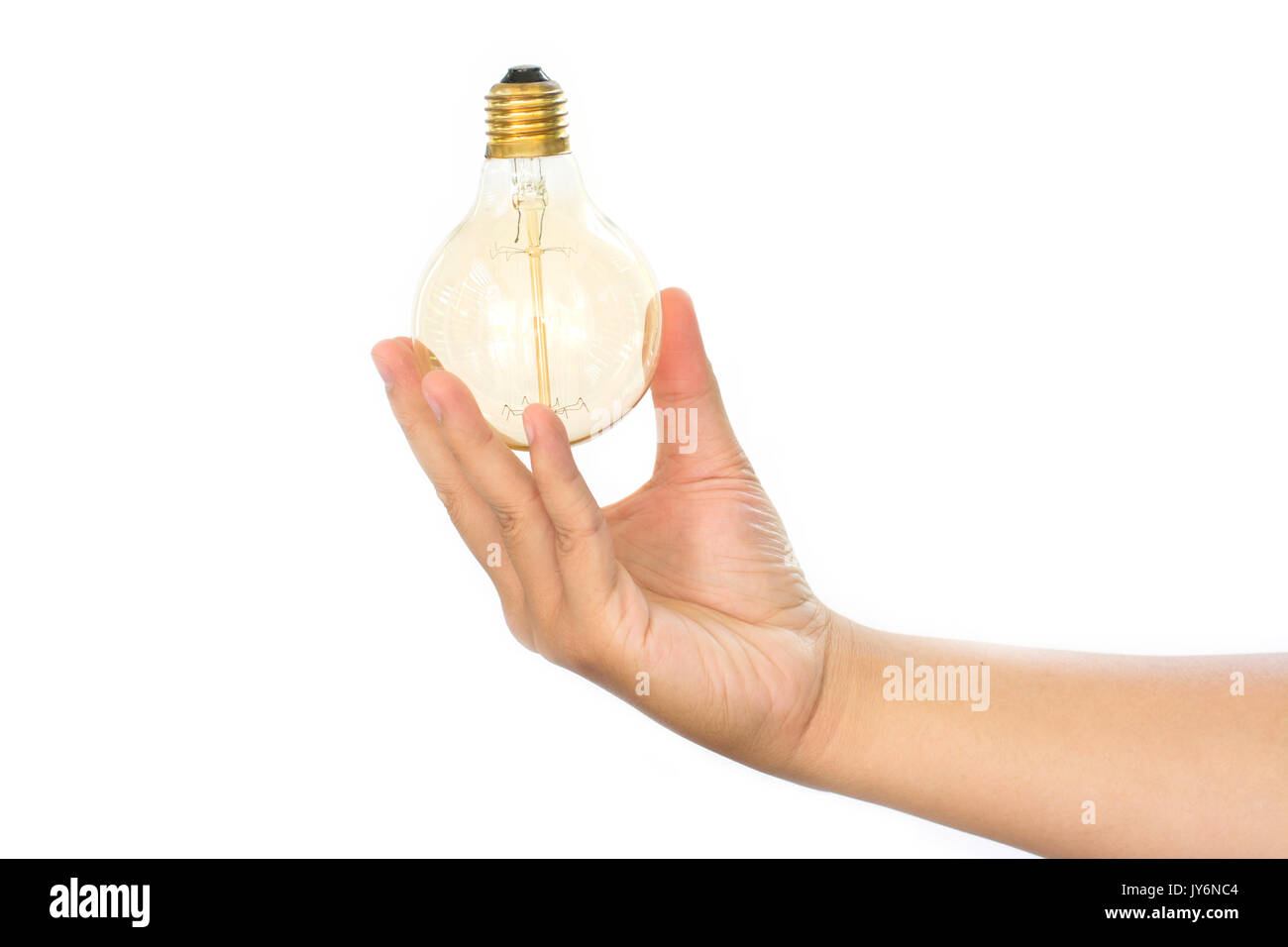 LED light bulb (lamp) in hand Isolated on white background Stock Photo ...