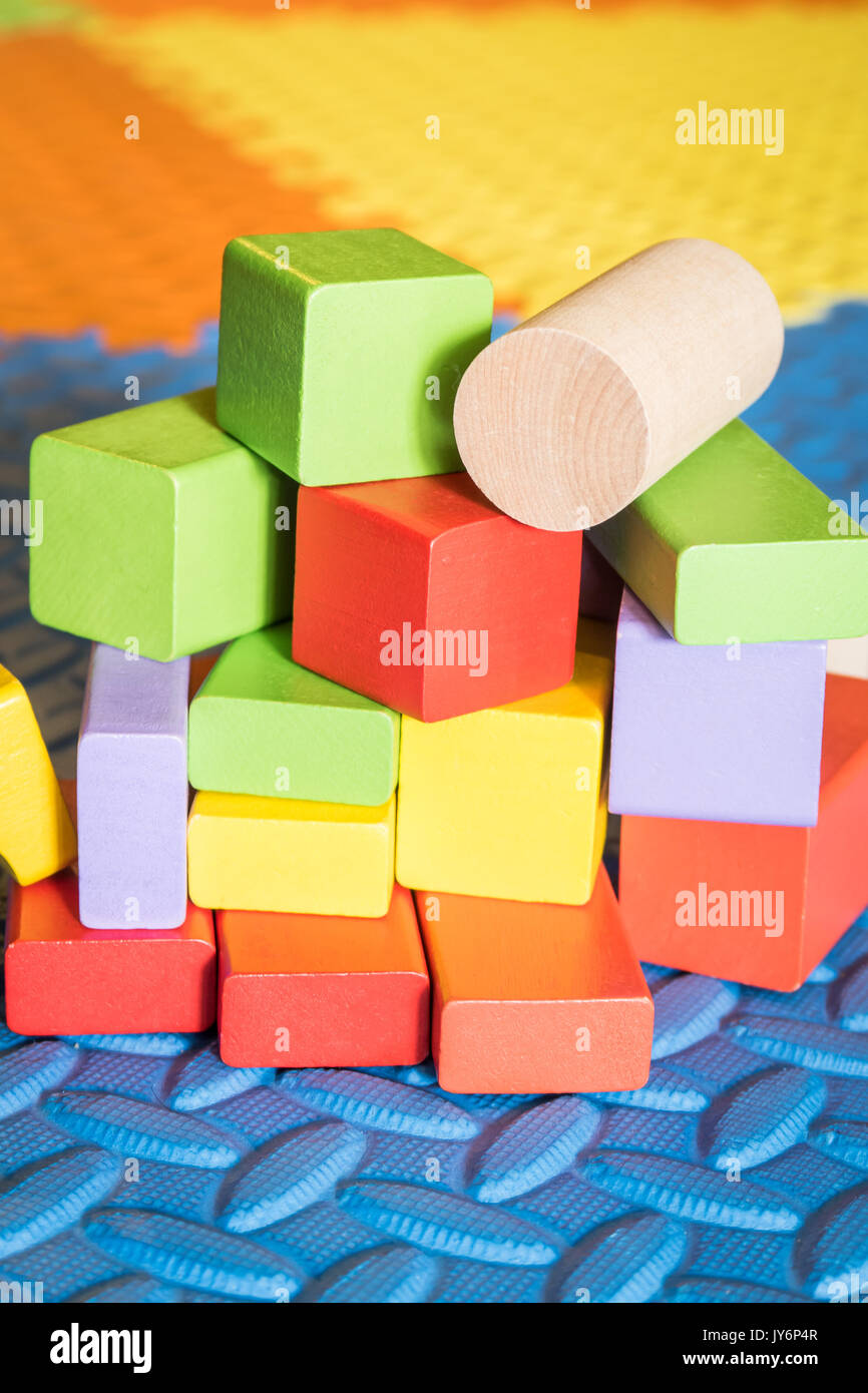 colorful wooden block toys for kids Stock Photo - Alamy