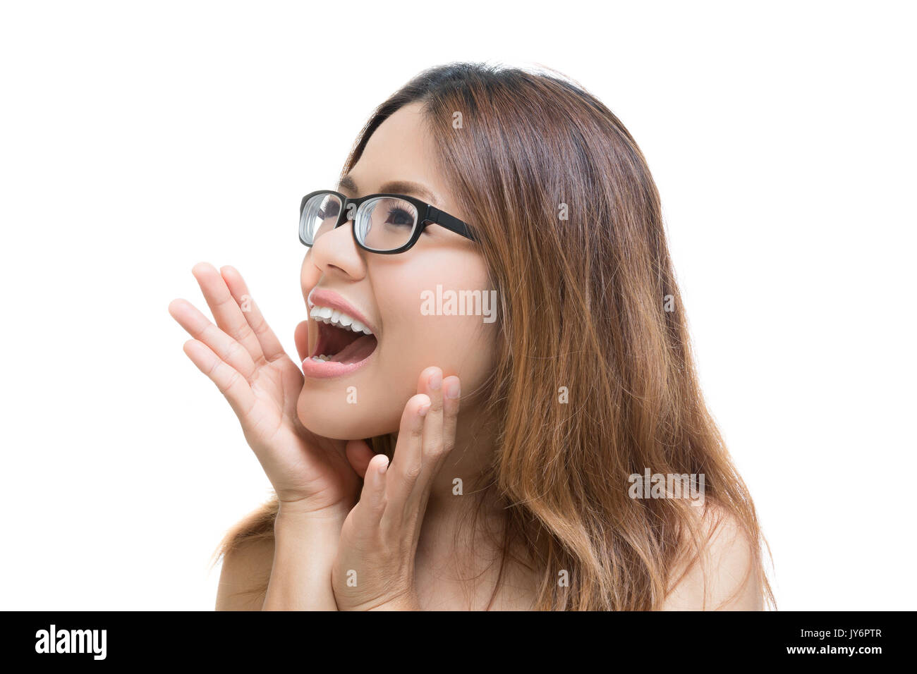 asian woman shouting with smiling face Stock Photo - Alamy