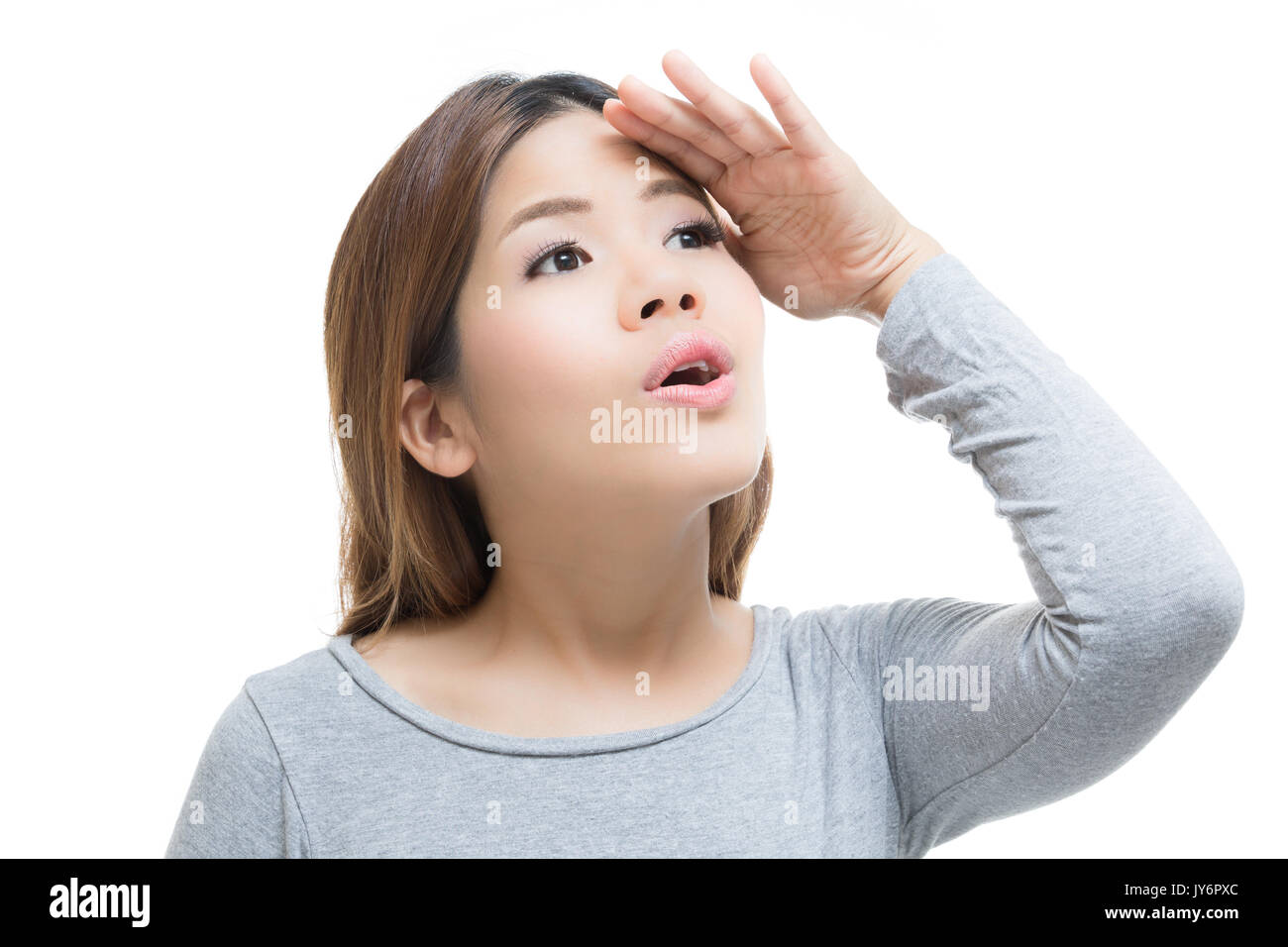 young woman looking forward isolated on white Stock Photo - Alamy