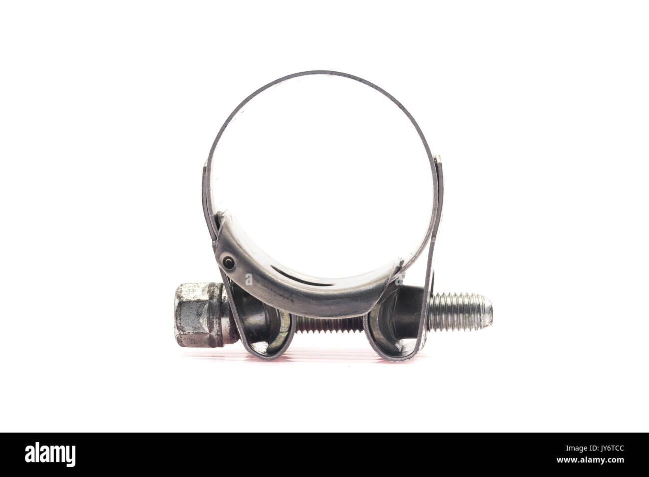 Close up a big hose clamp on white background Stock Photo - Alamy