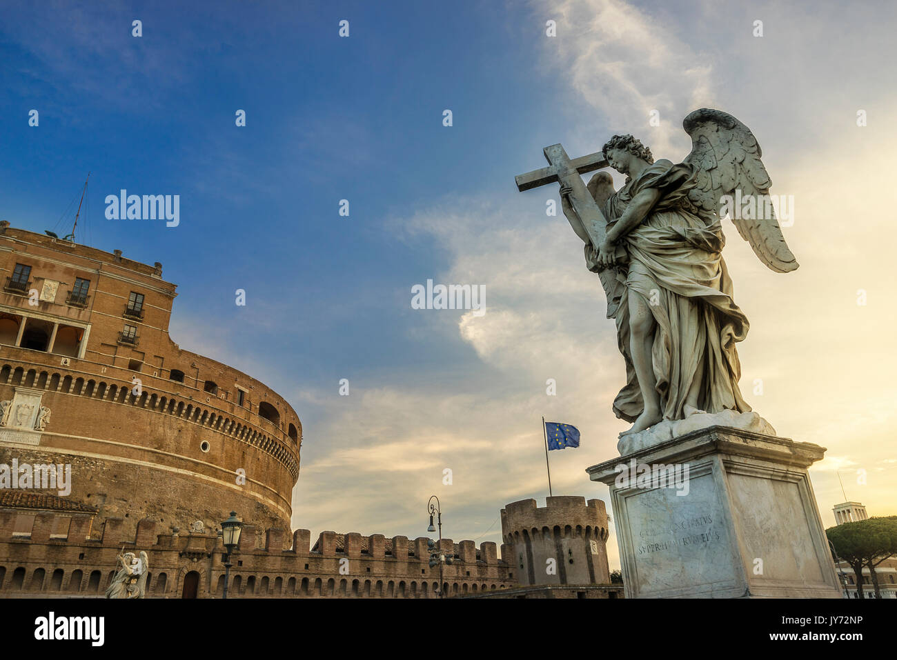 Ponte Sant'Angelo, Rome, Lazio. The statue of the Angel with the cross ...