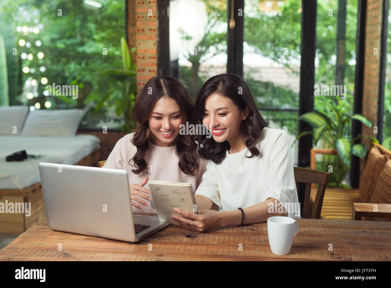 Two young asian female colleagues in office Stock Photo - Alamy