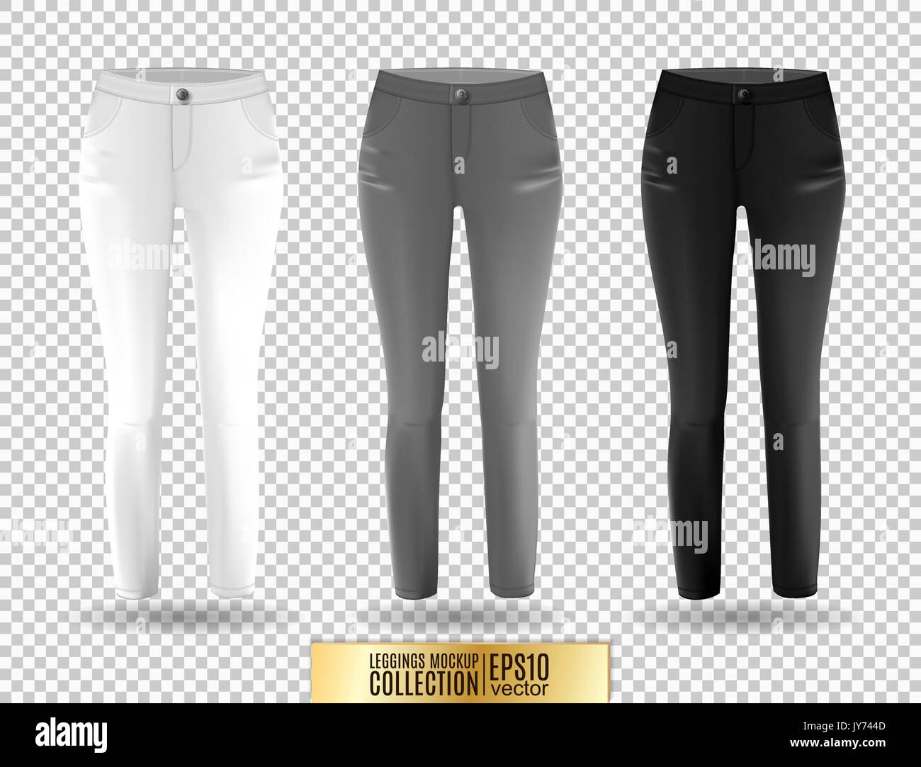 Blank leggings mockup set, white, gray and black on transparent Clear ...