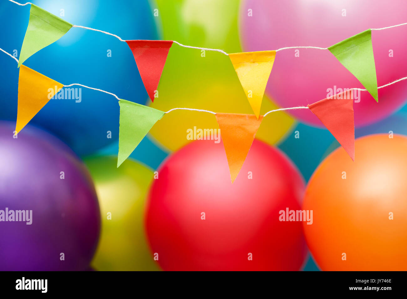 Celebration background with colorful balloons and bunting Stock Photo ...
