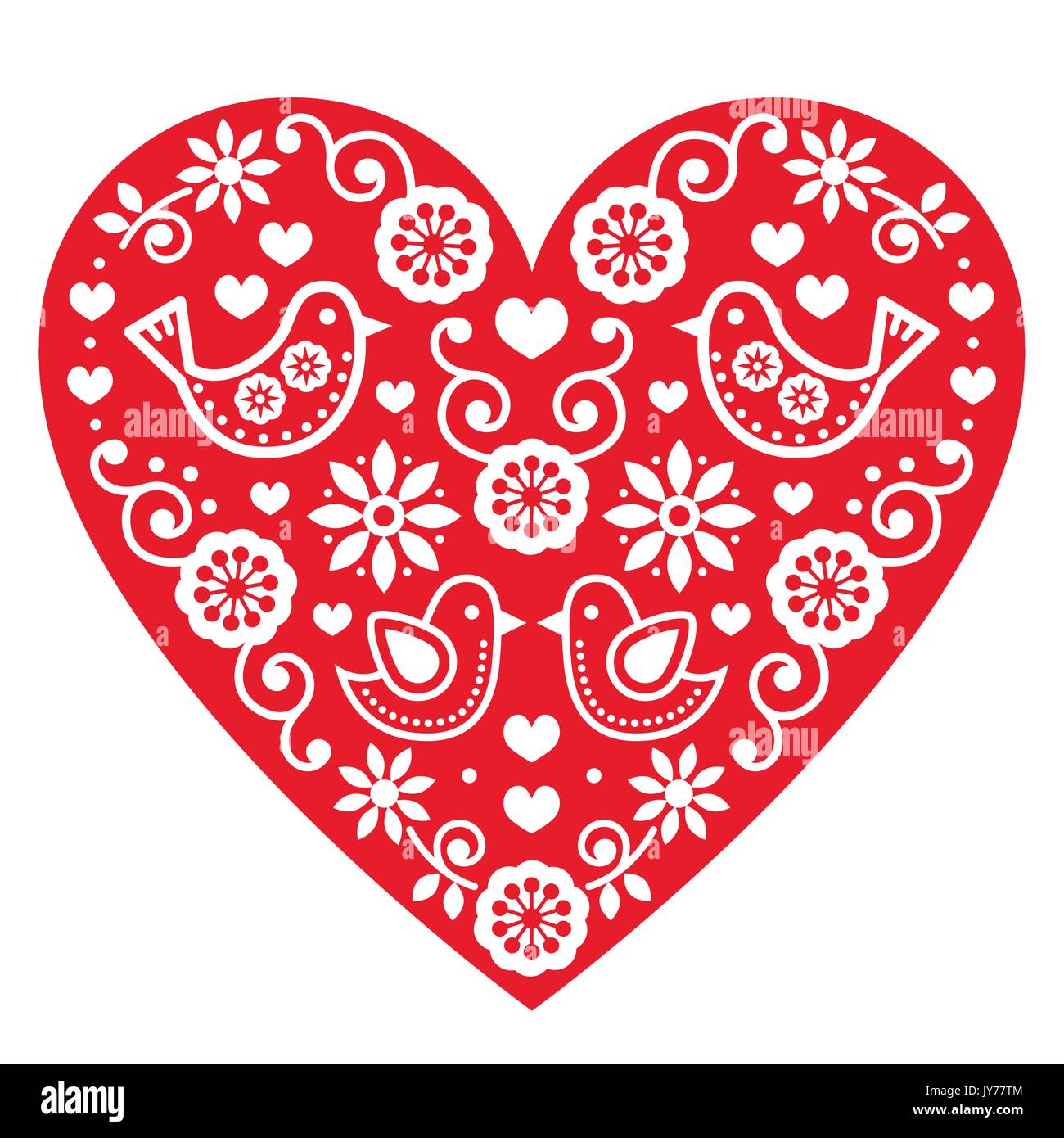 Folk art Valentine's Day heart - love, wedding, birthday greetings card ...