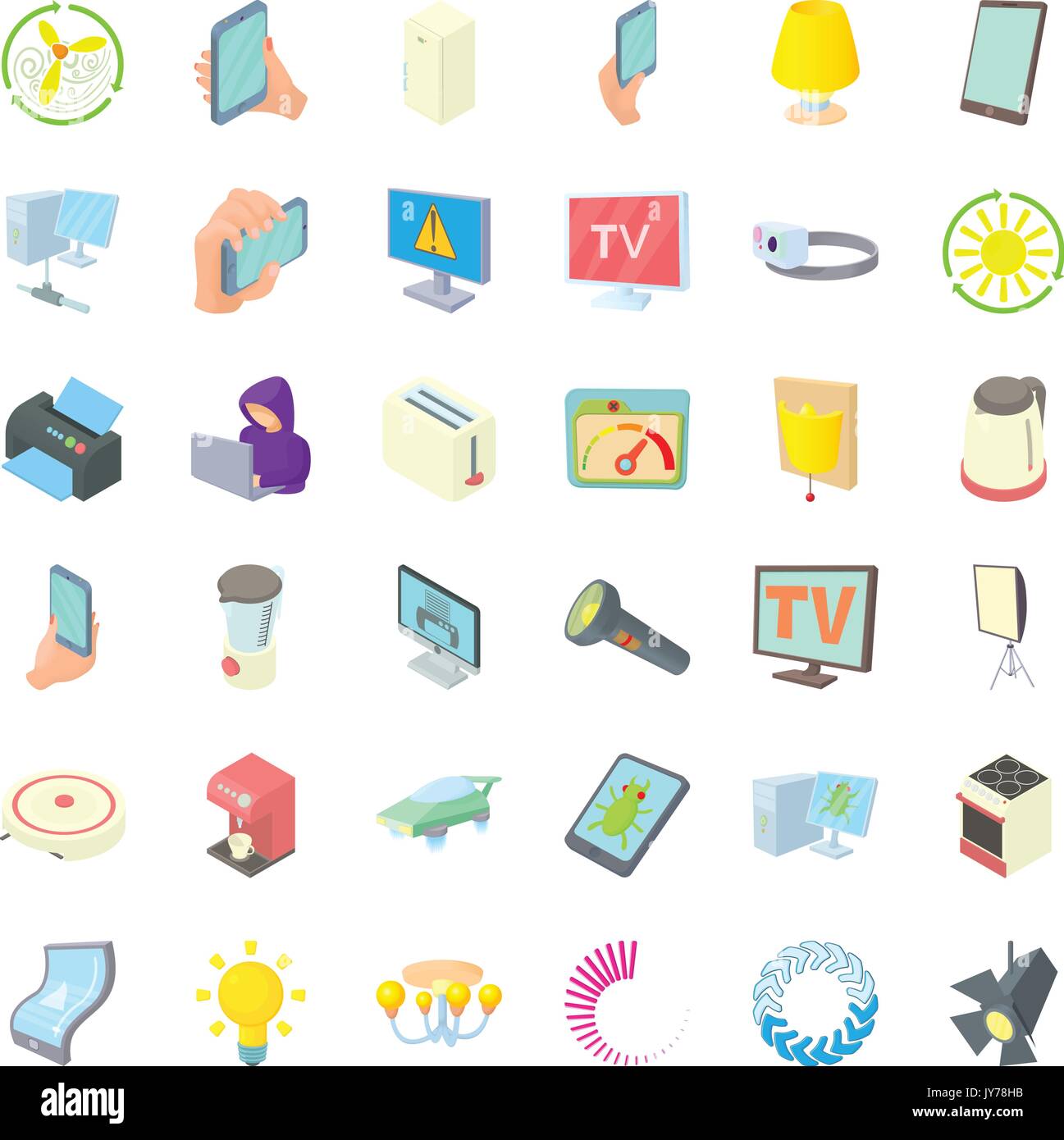 Electricity monitor icons set, cartoon style Stock Vector Image & Art ...