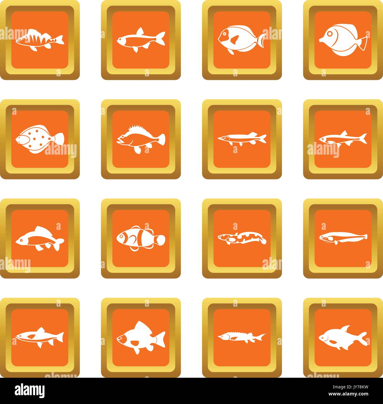 Cute fish icons set orange Stock Vector Image & Art - Alamy