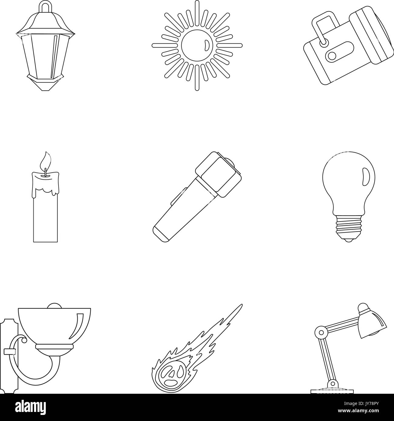 Sources of light icon set, outline style Stock Vector Image & Art - Alamy