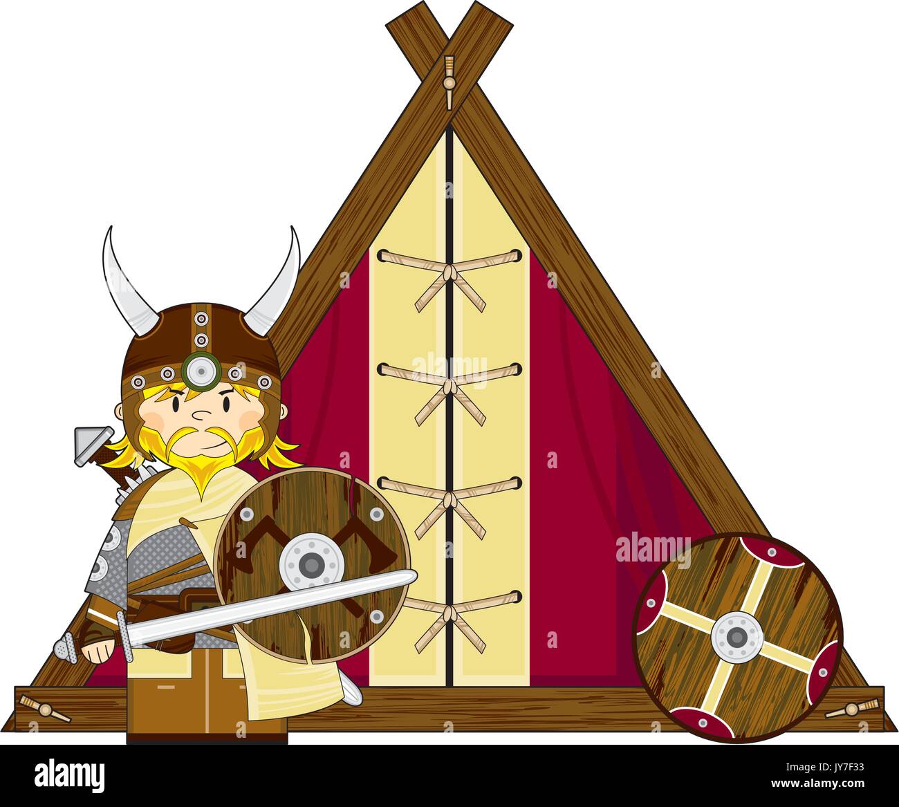 Cartoon Norse Viking Warrior and Tent Vector Illustration Stock Vector ...