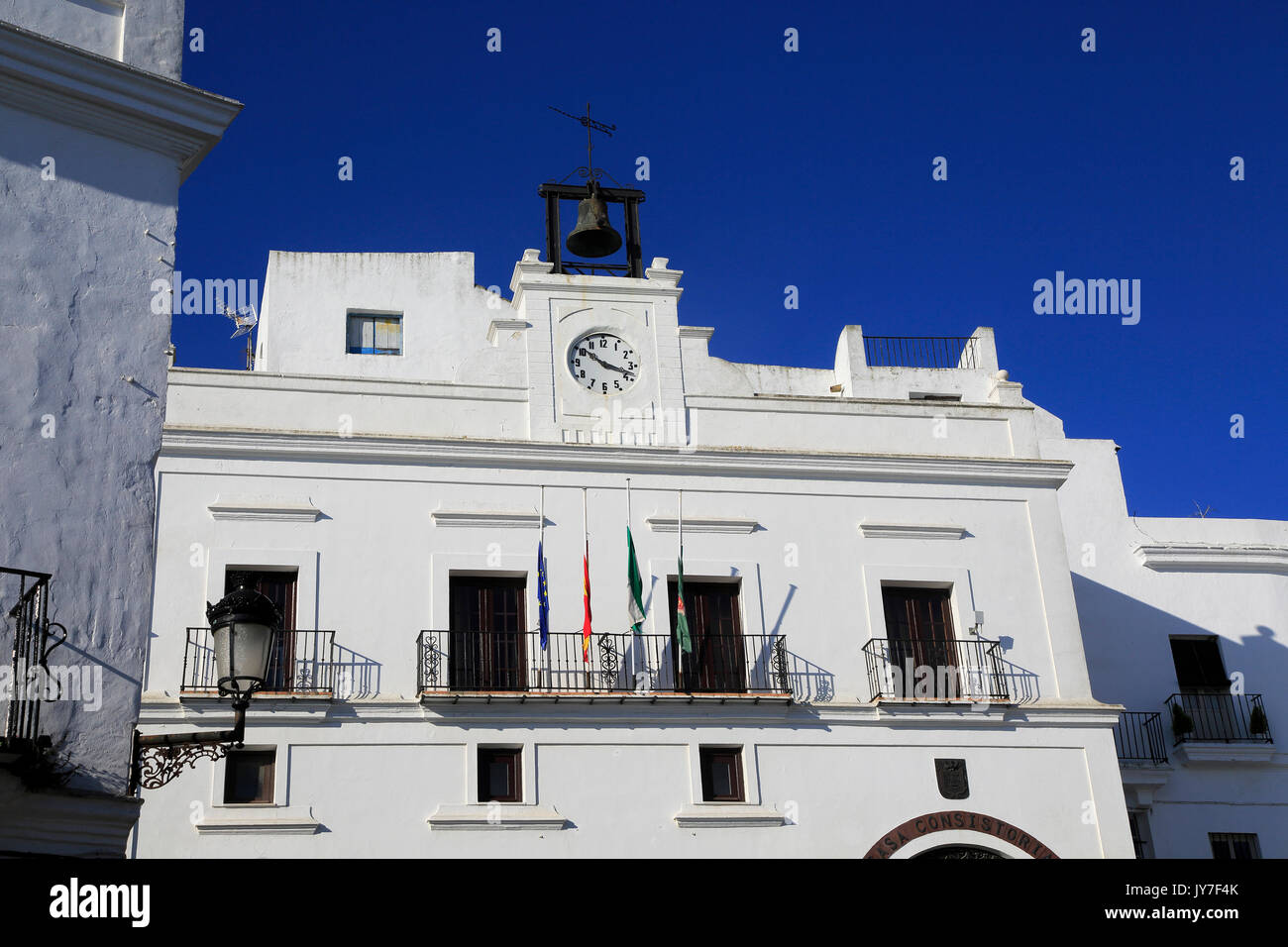 Ayuntamiento town hall in traditional whitewashed buildings in Vejer de ...