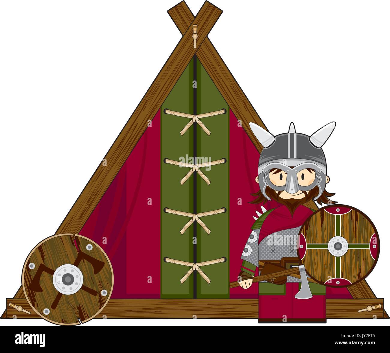 Cartoon Norse Viking Warrior and Tent Vector Illustration Stock Vector ...