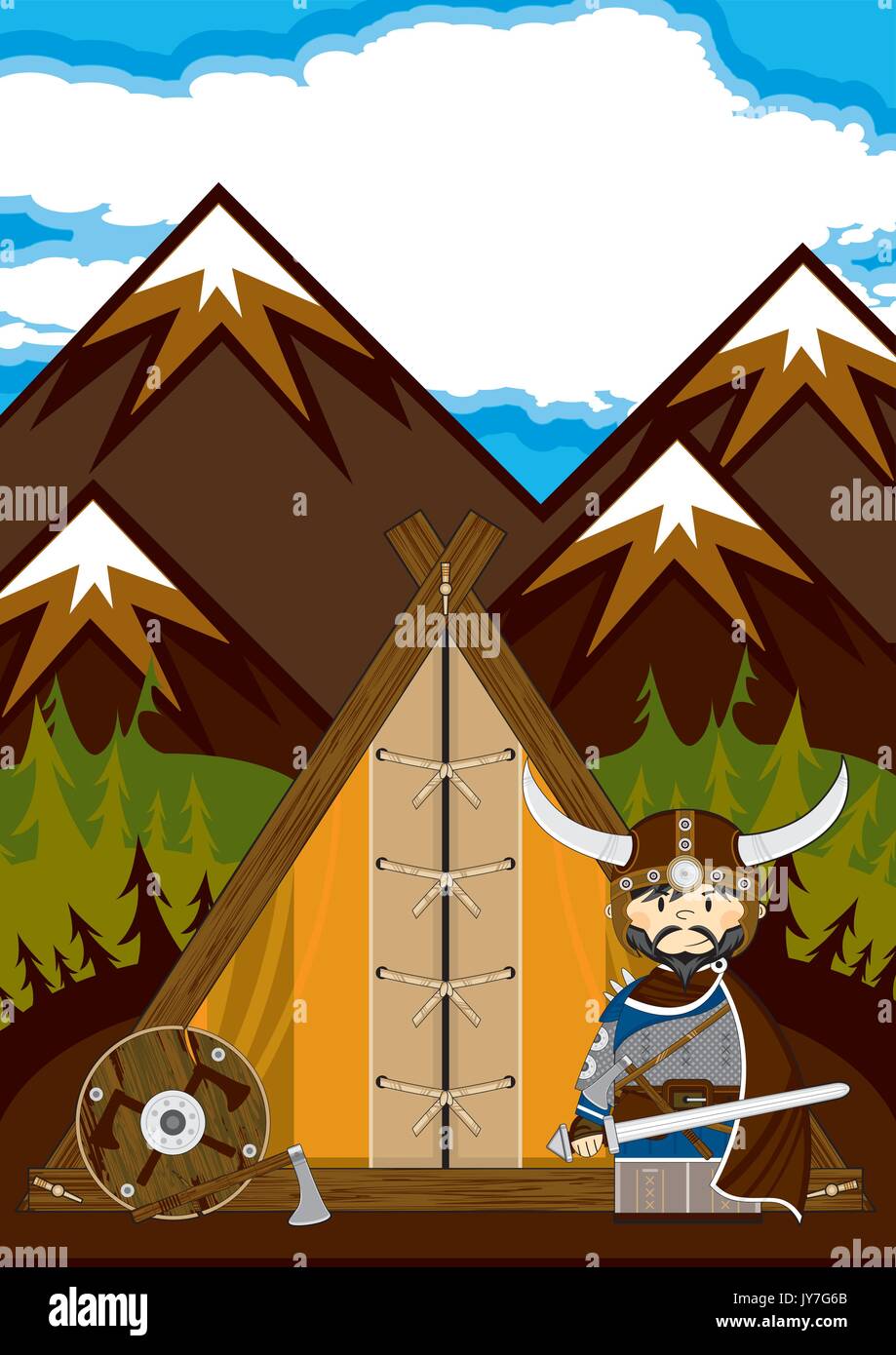 Cartoon Norse Viking Warrior and Tent Vector Illustration Stock Vector ...