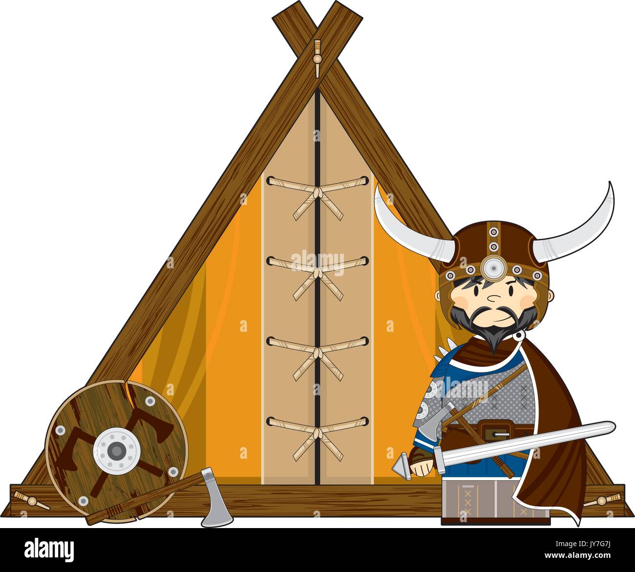 Cartoon Norse Viking Warrior and Tent Vector Illustration Stock Vector ...