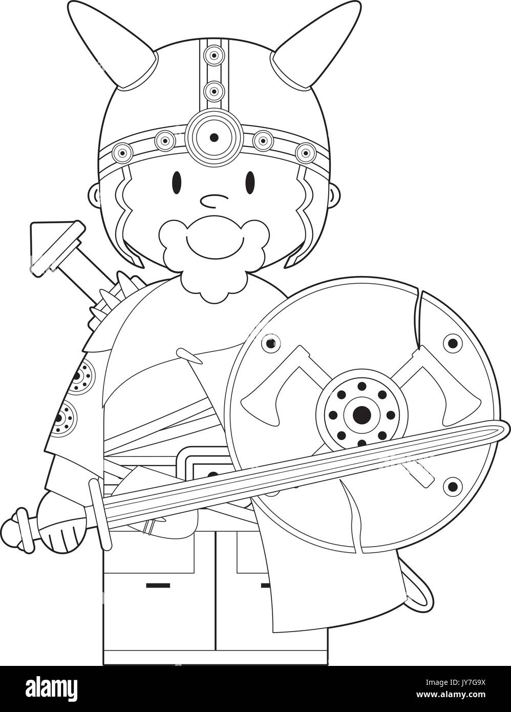 Cartoon Norse Viking Warrior Line Illustration Stock Vector Image & Art ...