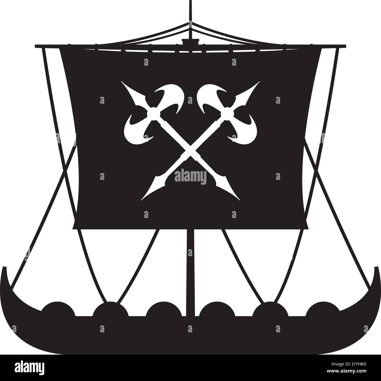 Cartoon Norse Viking Warriors and Longship in Silhouette Vector ...