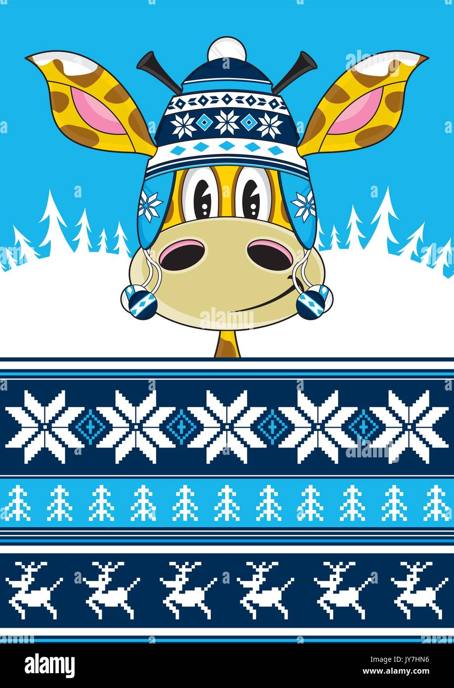 Cute Cartoon Giraffe in Wooly Hat Vector Illustration Stock Vector ...
