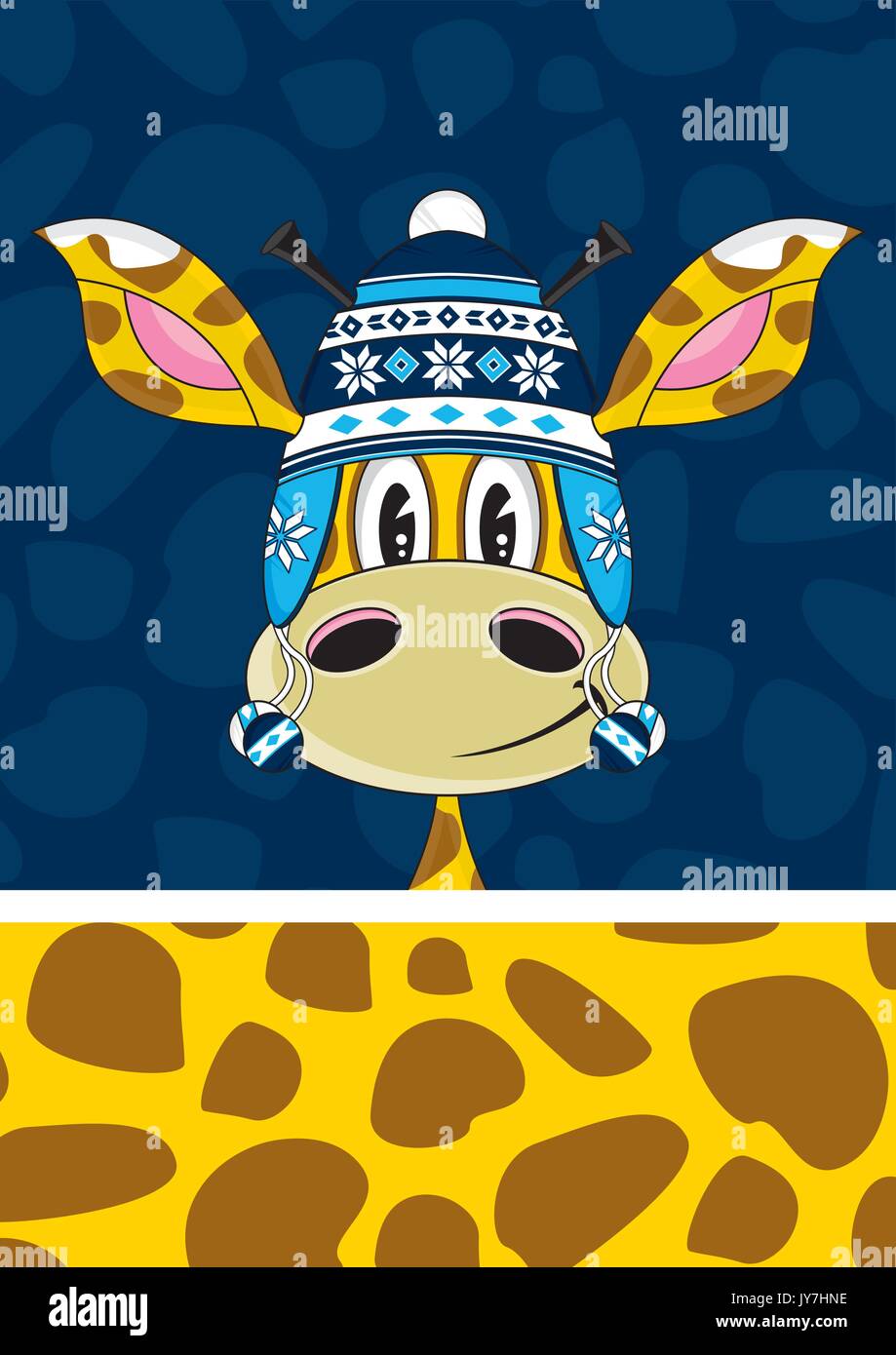 Cute Cartoon Giraffe in Wooly Hat Vector Illustration Stock Vector ...