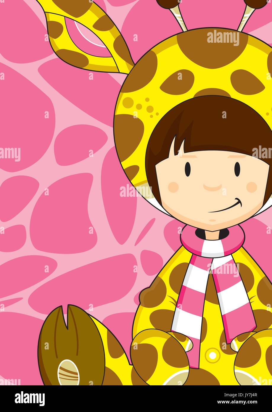 Cute Cartoon Girl in Giraffe Costume Vector Illustration Stock Vector ...