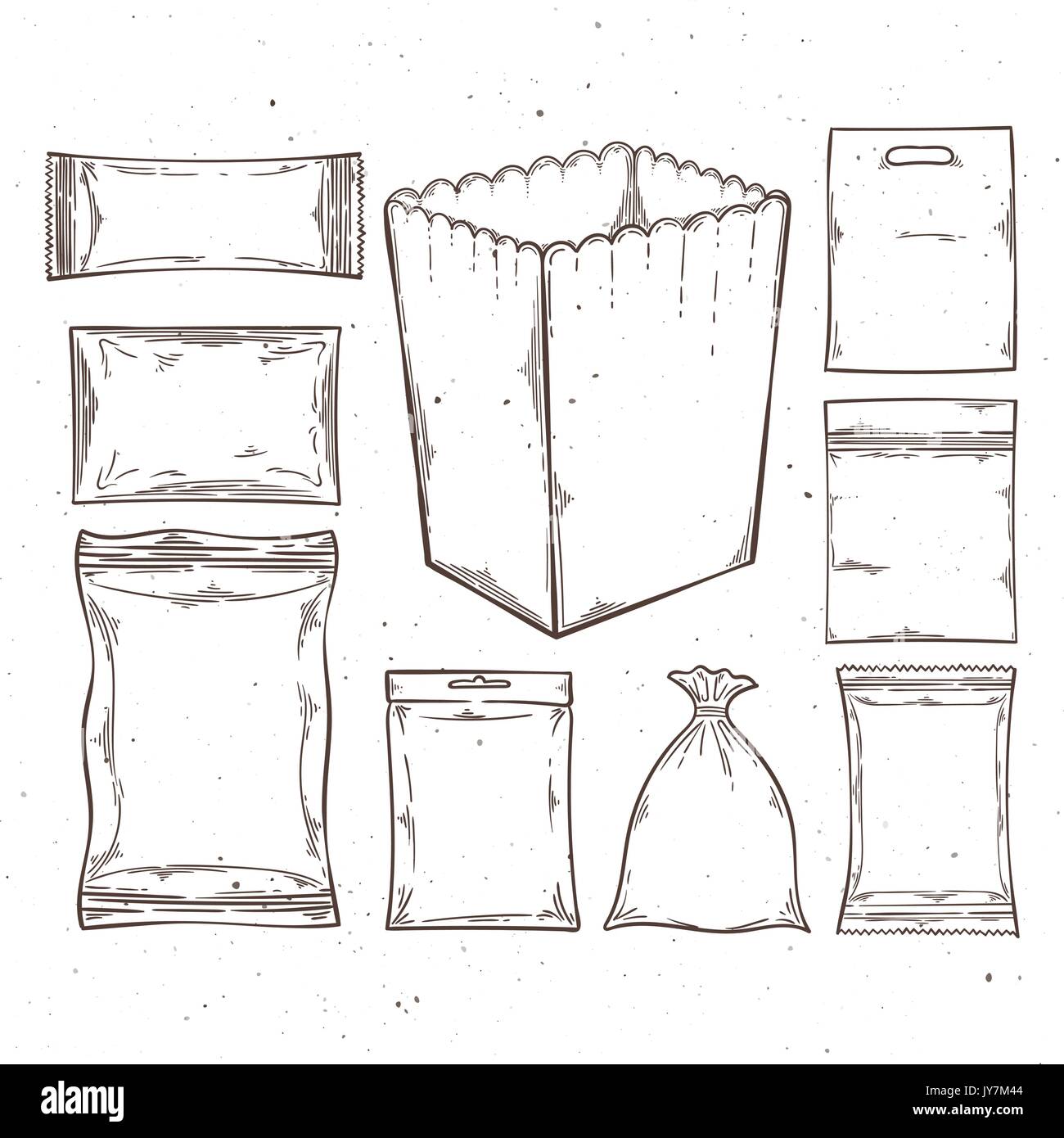 Big set of empty plastic and paper packaging. Vector elements ...