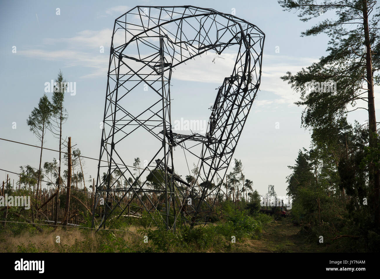 High voltage power lines destroyed by extremely strong storm wind in ...
