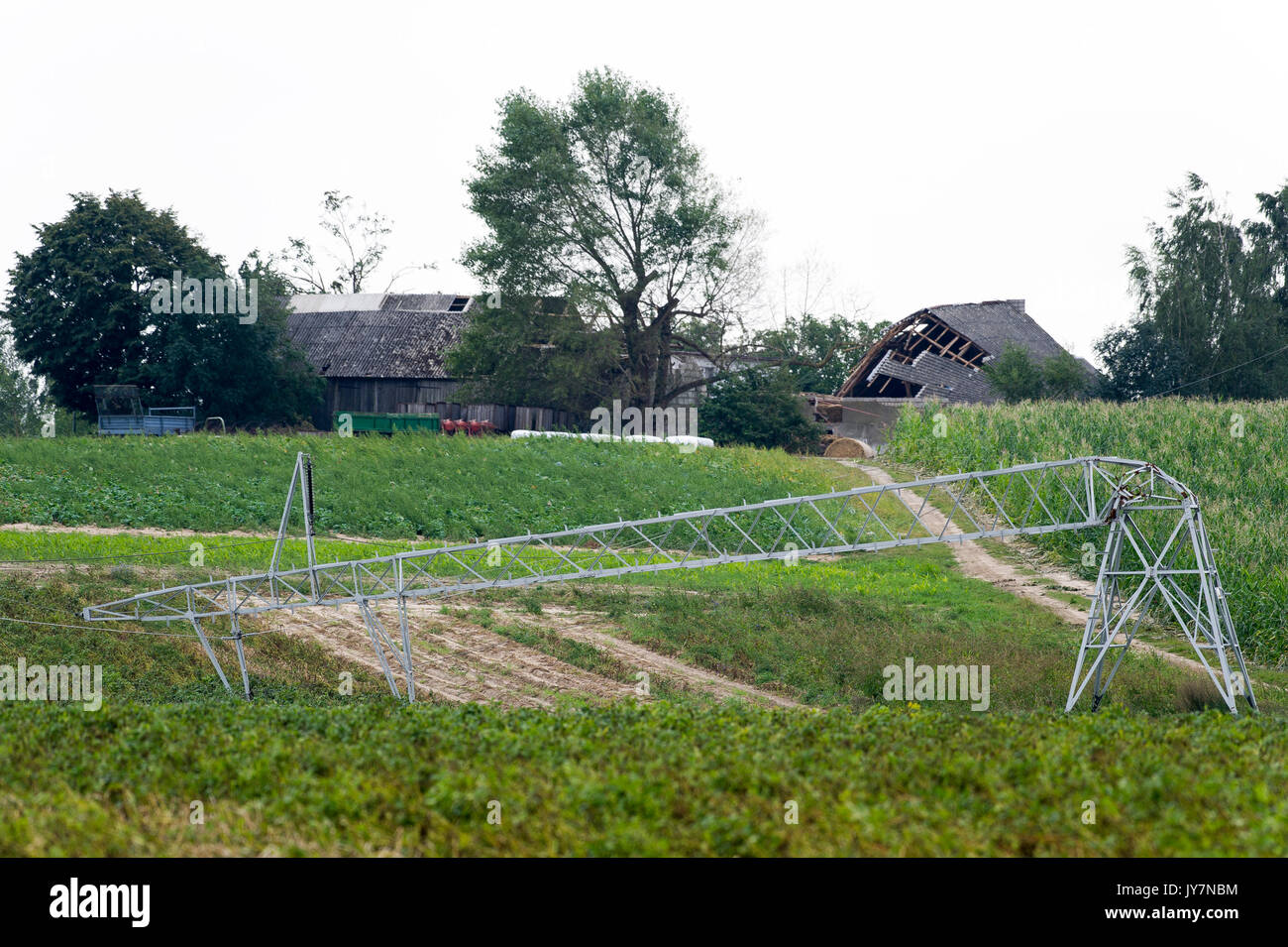High voltage power lines destroyed by extremely strong storm wind in ...