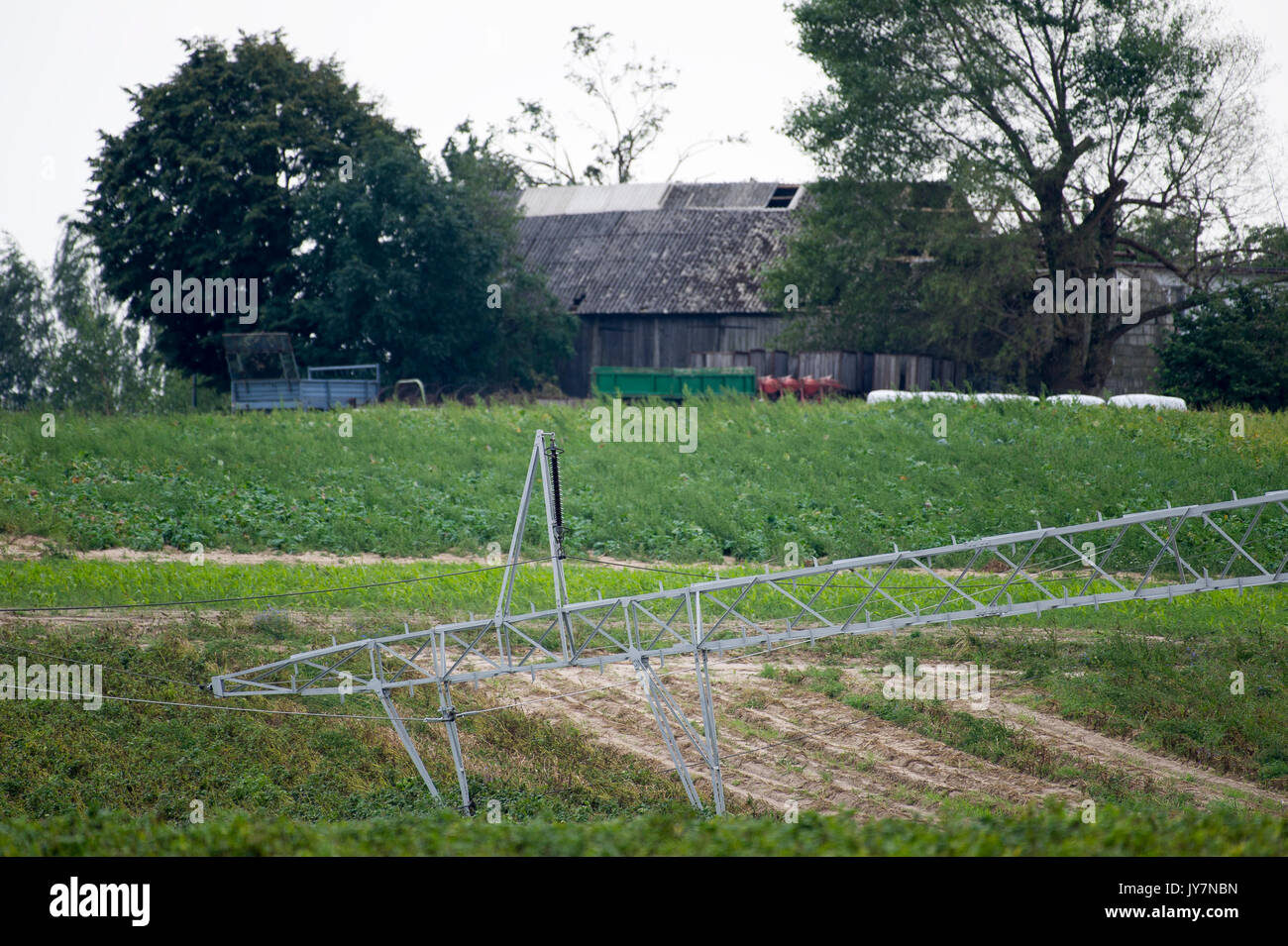 High voltage power lines destroyed by extremely strong storm wind in ...