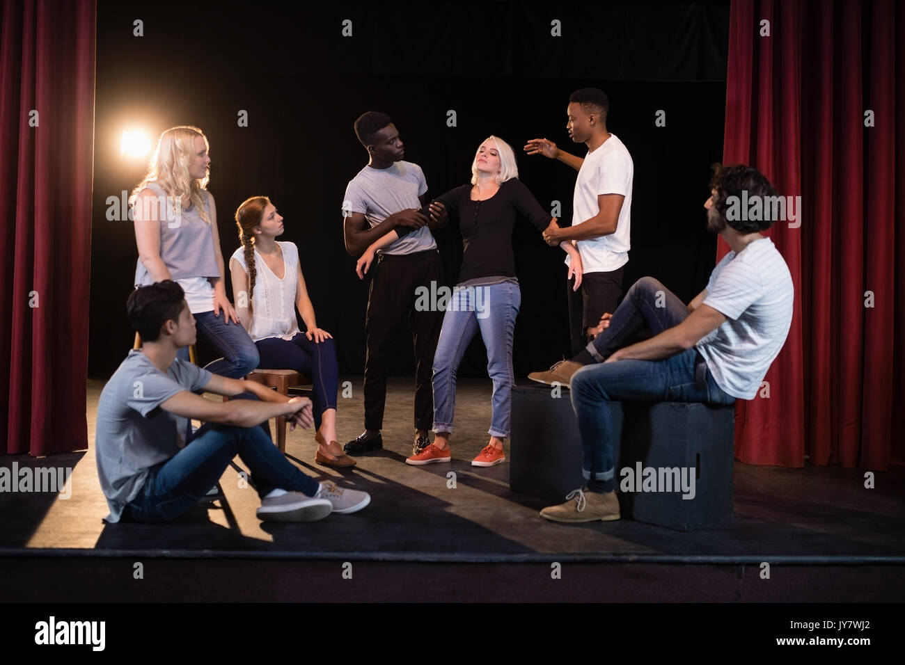 Actors practicing play on stage in theatre Stock Photo - Alamy
