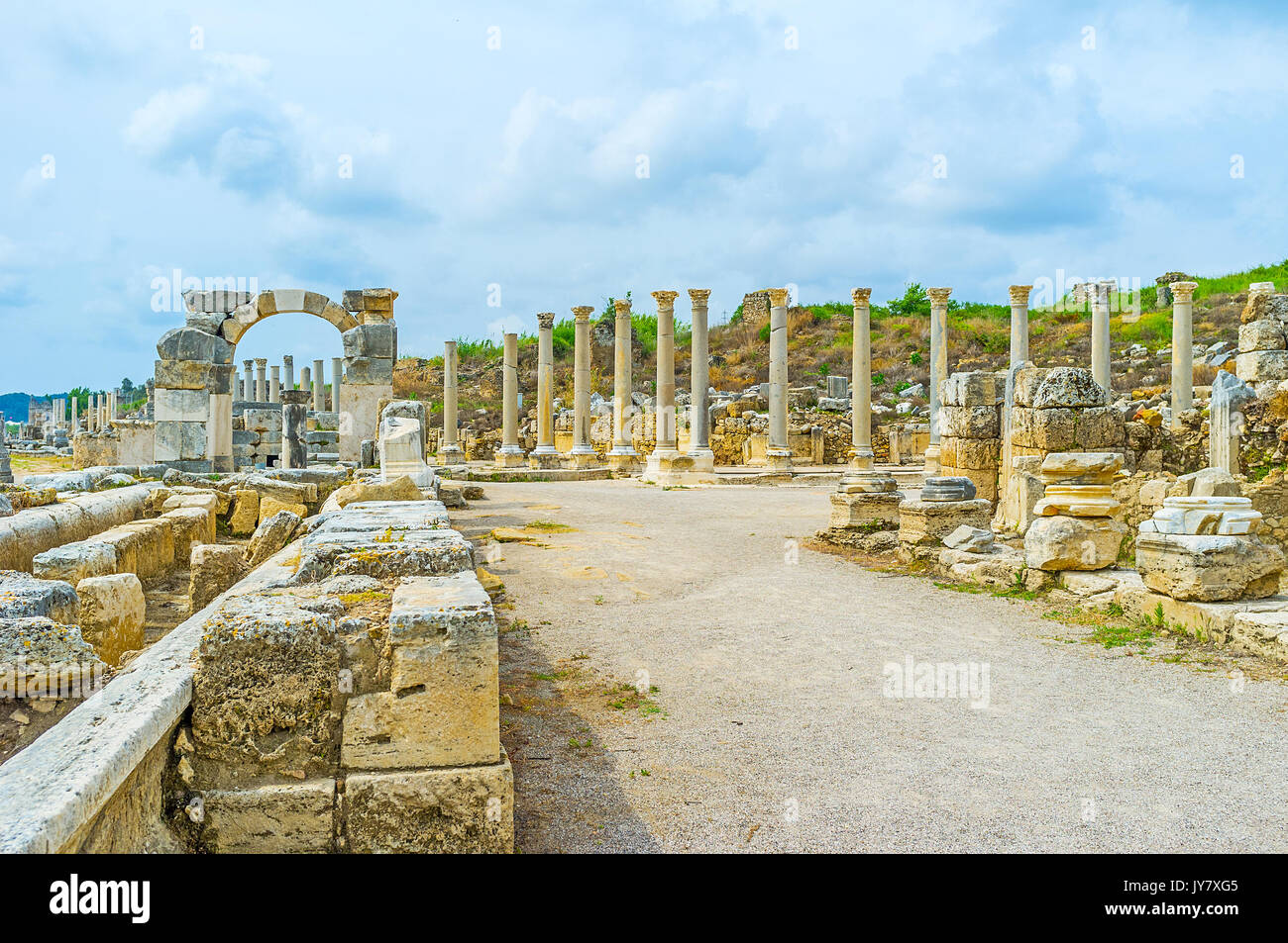 The sites of ancient Anatolian city of Perge - the water canal, Arch of ...
