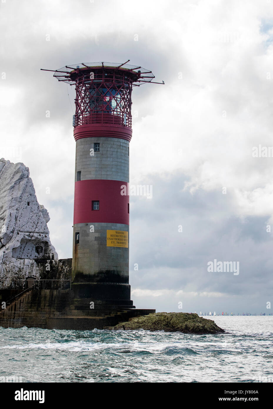 The Needles rocks and lighthouse at the westernmost tip of the Isle of ...