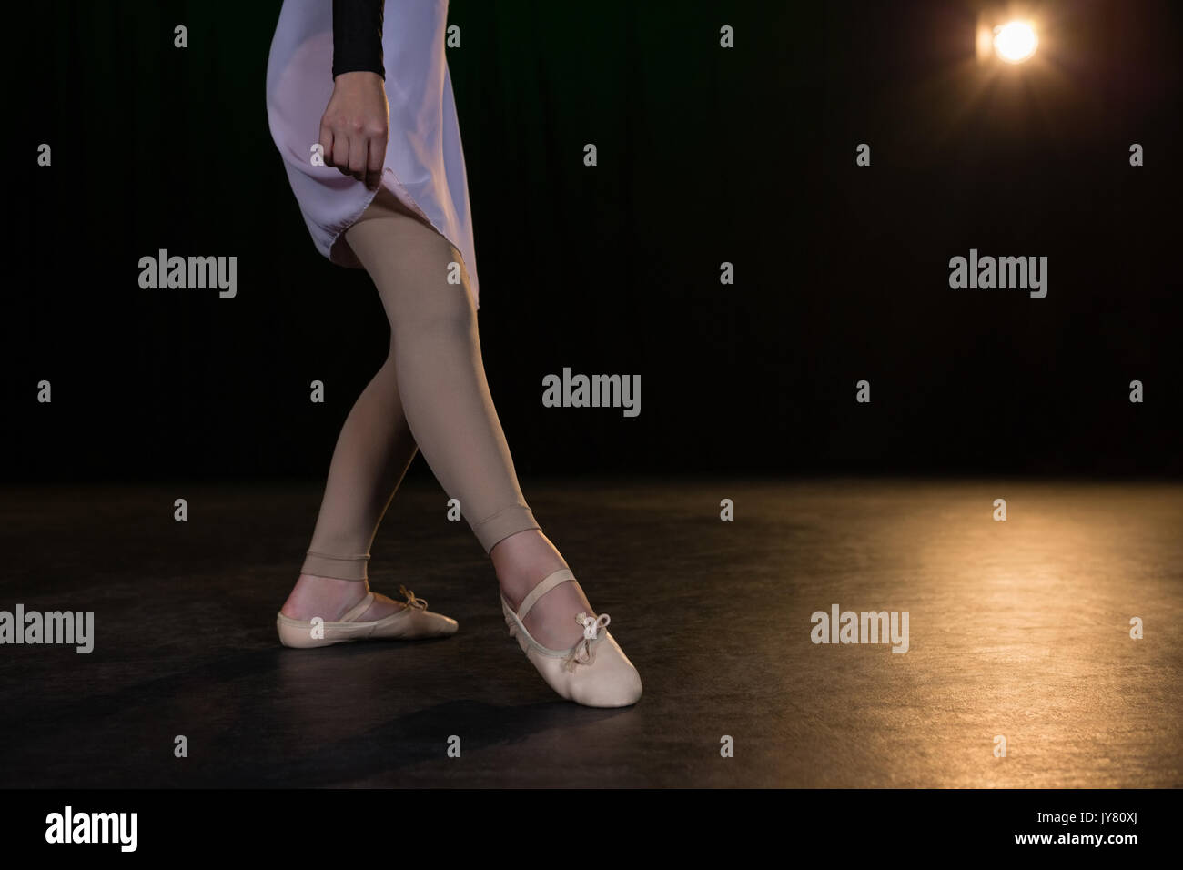 Mid-section ballerina practicing ballet dance in the stage Stock Photo ...