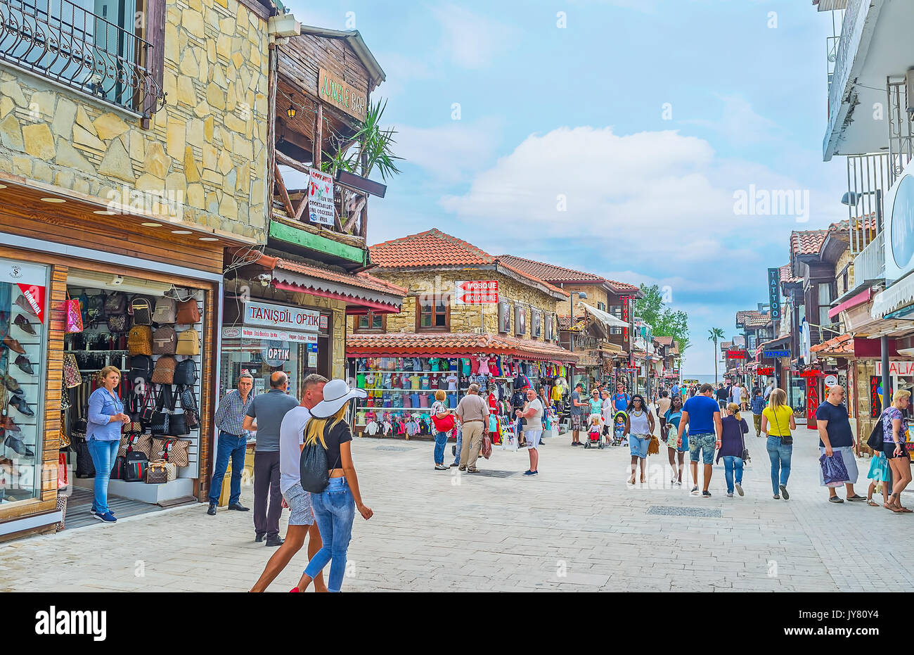 SIDE, TURKEY - MAY 8, 2017: The daily shopping is the popular tourist ...