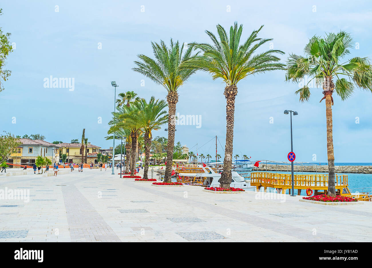 SIDE, TURKEY - MAY 8, 2017: The modern seaside promenade decorated with ...