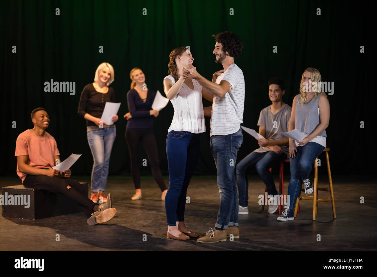 Actors practicing play on stage in theatre Stock Photo - Alamy