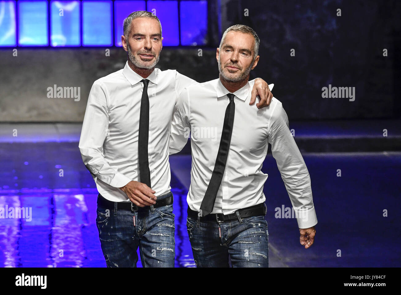 Designers Dean and Dan Caten on the catwalk at the Dsquared² show ...