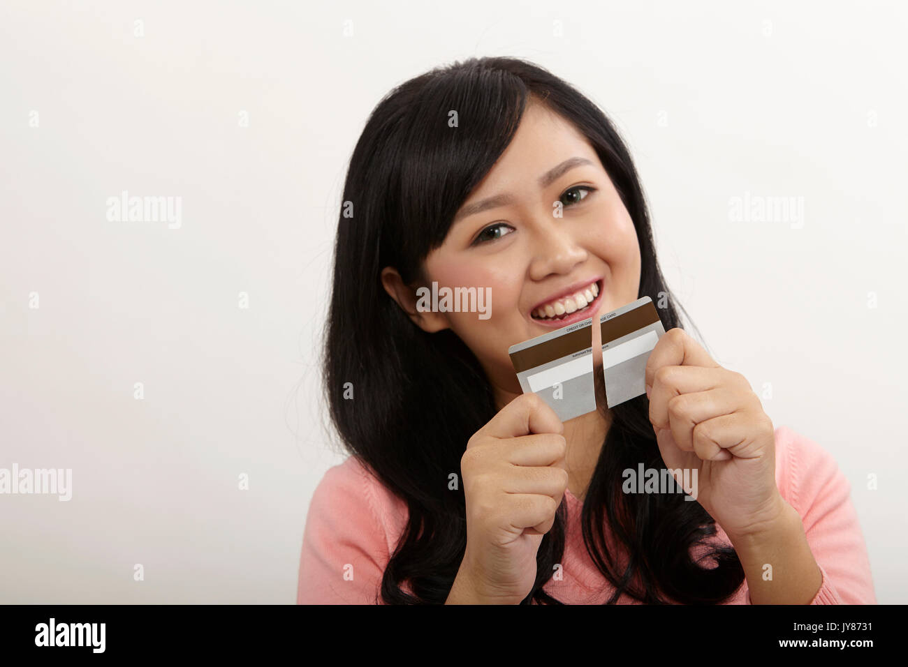 asian woman happy stop using credit card Stock Photo - Alamy