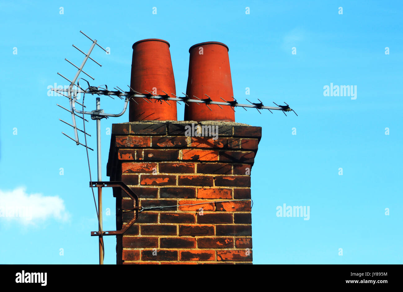 English brick chimney with lovely blue sky in England UK Stock Photo ...