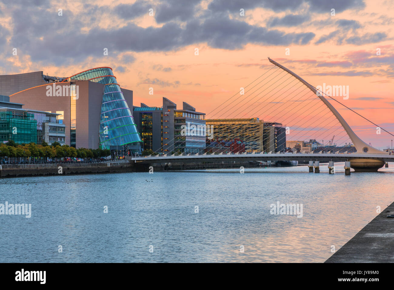 The Samuel Beckett Bridge is a cable-stayed bridge over the river ...