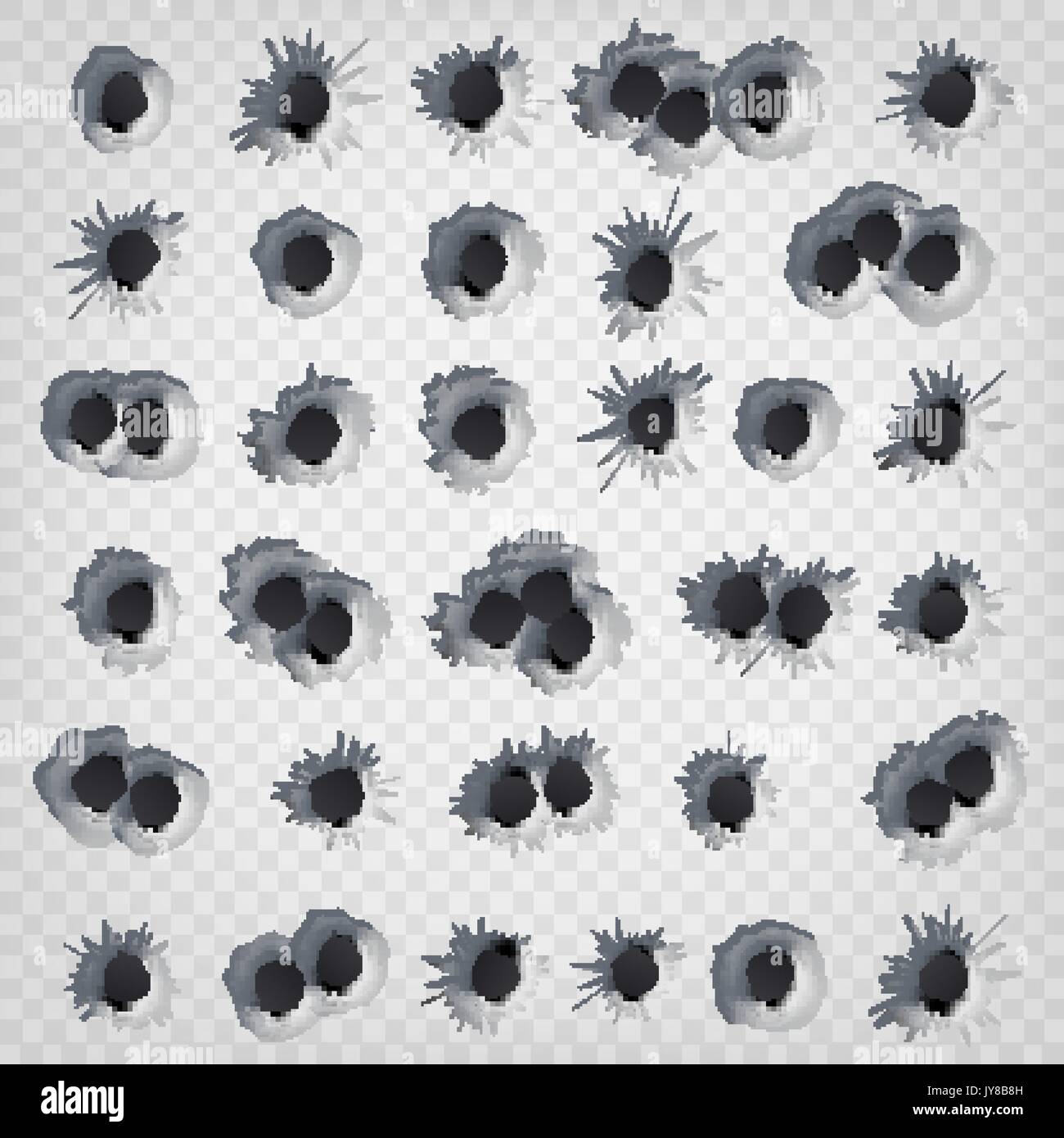 Bullet Holes Set Vector. Weapon Holes Isolated On Transparent ...