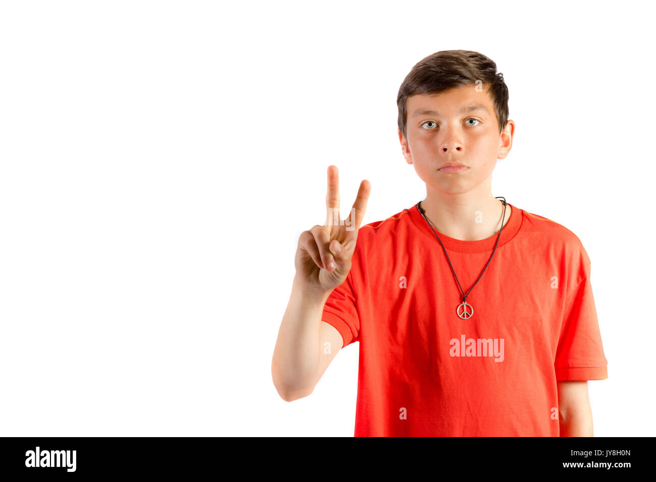 Boy giving v sign hi-res stock photography and images - Alamy