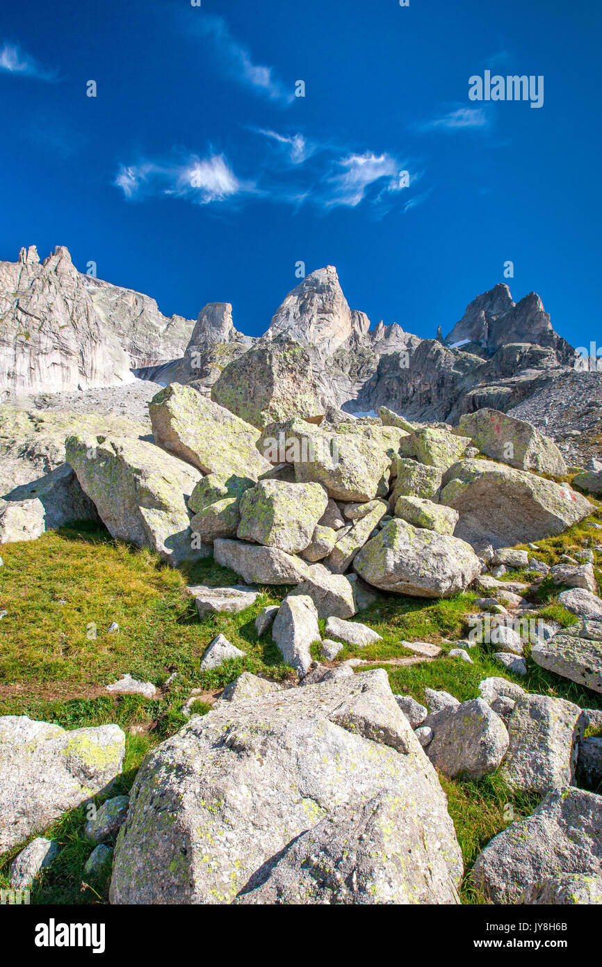Granitic rocks at the feet of Pizzo Torrone. Valmasino, Valtellina ...