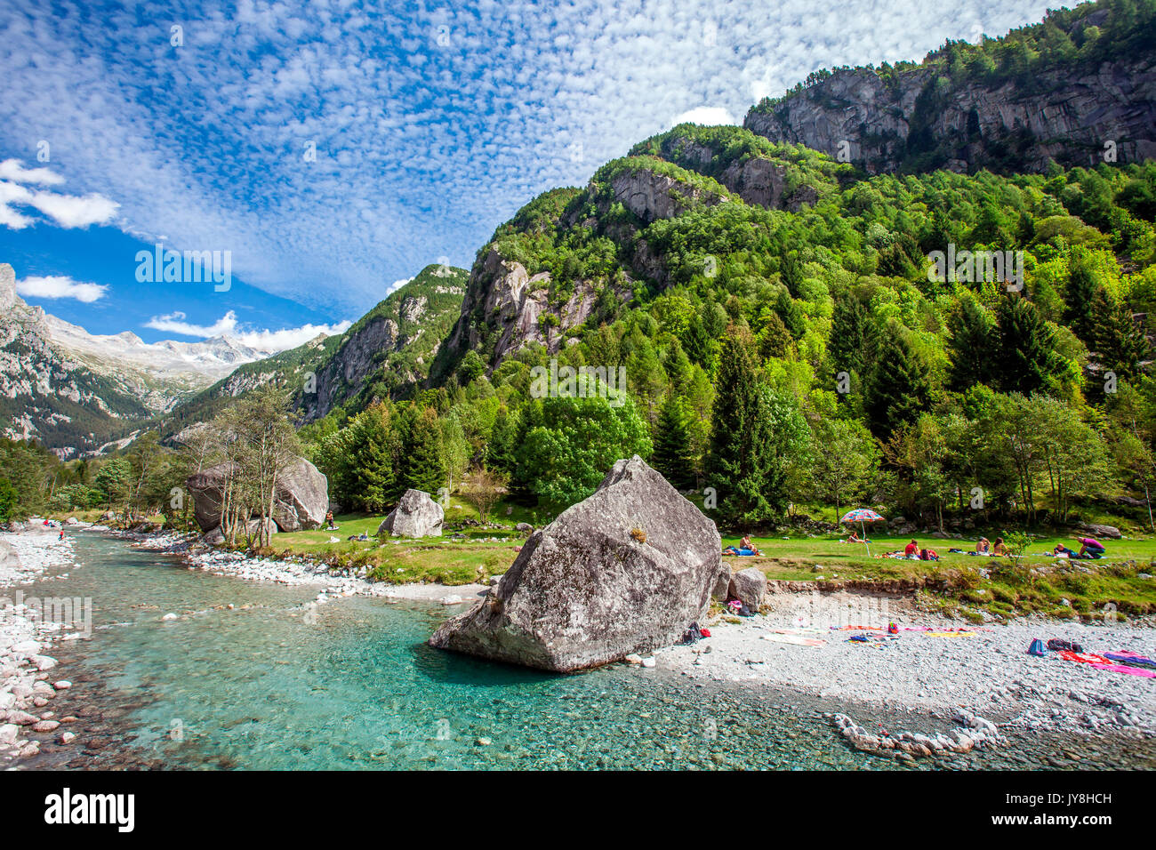 Creek in val di mello flowing in summer day valmasino hi-res stock ...