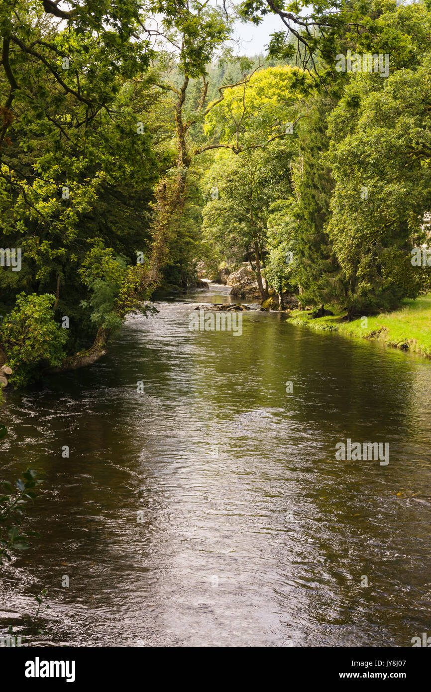 The River Llugwy a tributary of the River Conwy with it's source in the ...