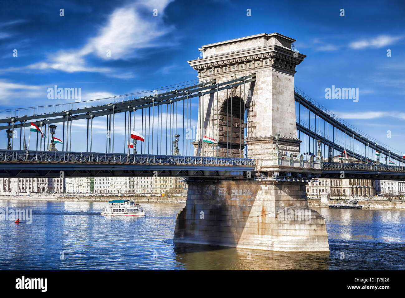 View of Chain Bridge in Budapest, capital city of Hungary Stock Photo ...