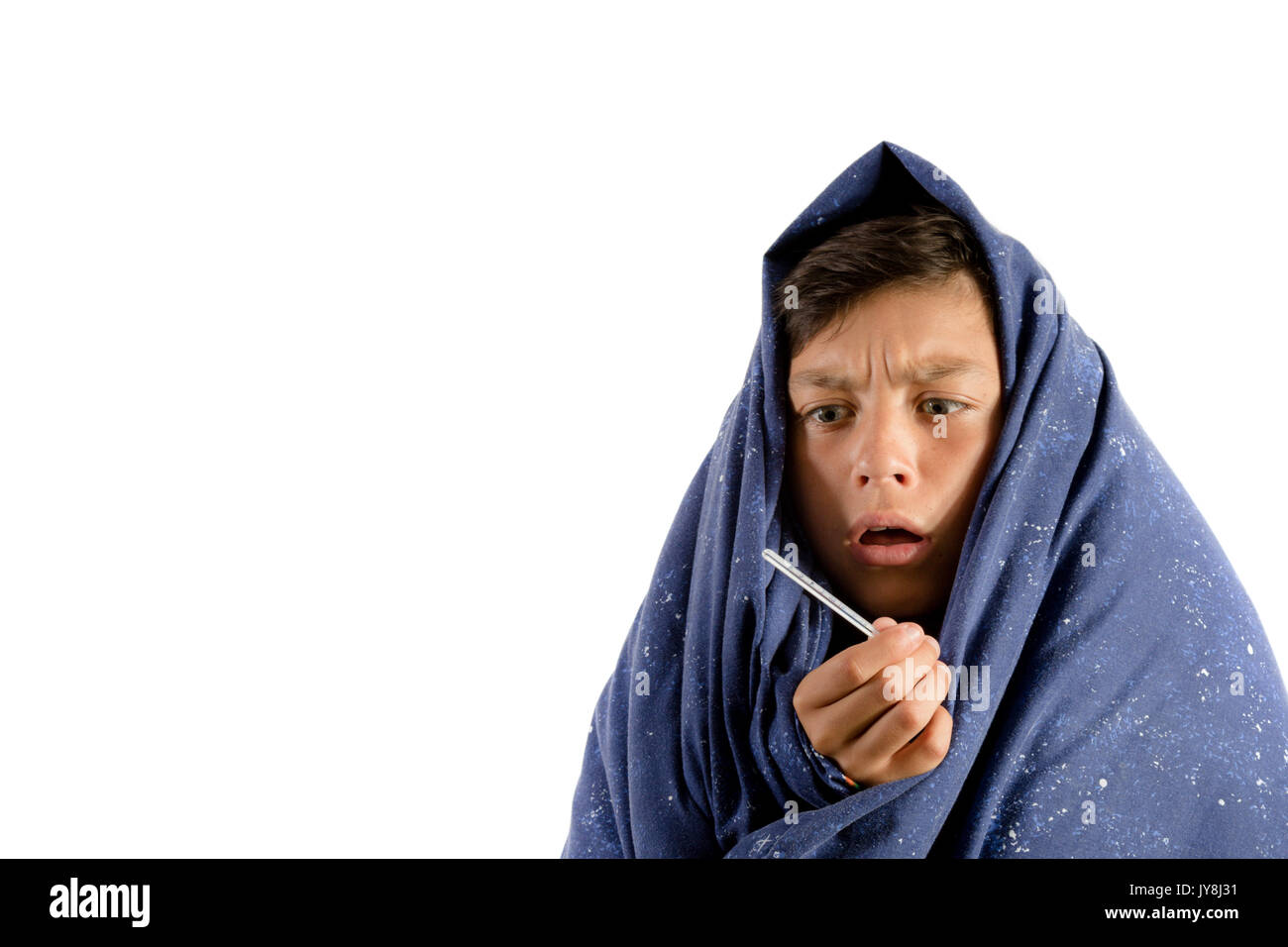 Unwell young teenage boy isolated against white background Stock Photo ...