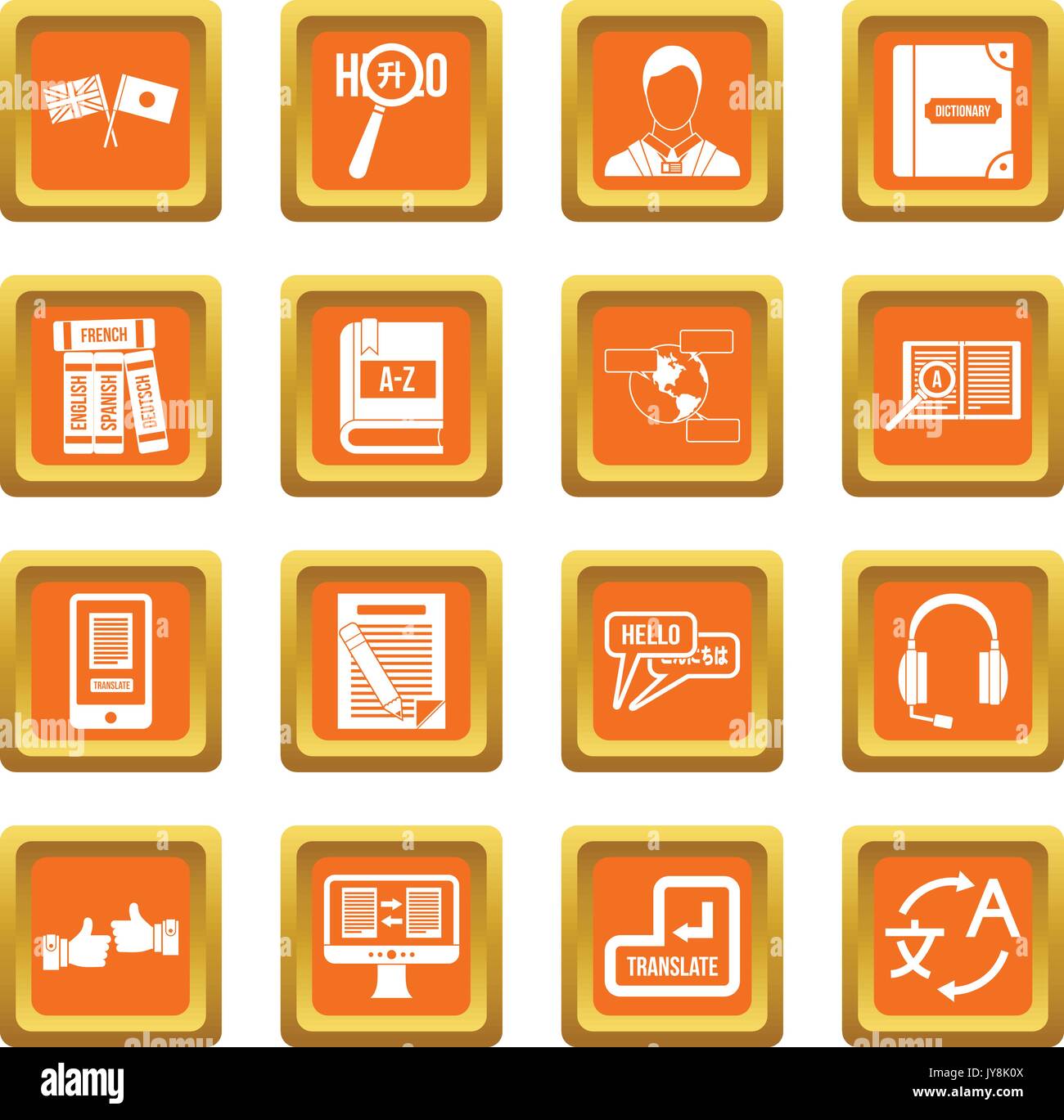 Learning foreign languages icons set orange Stock Vector Image & Art ...