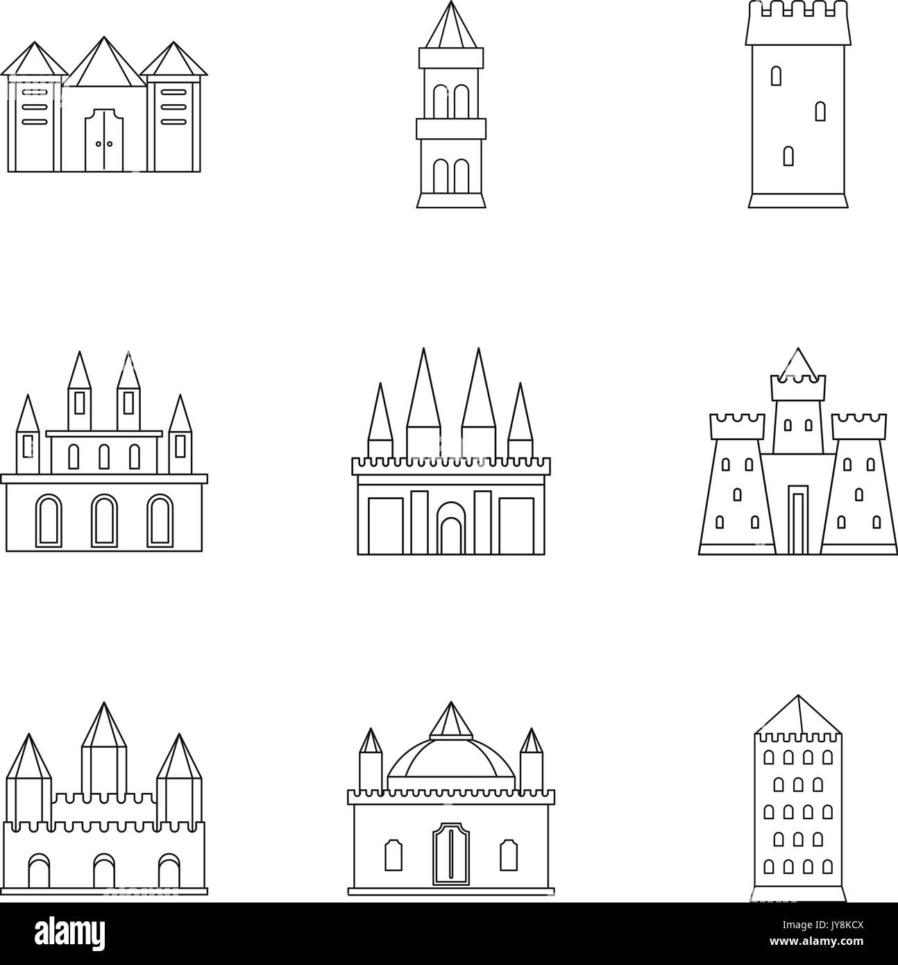 Castles and towers icon set, outline style Stock Vector Image & Art - Alamy