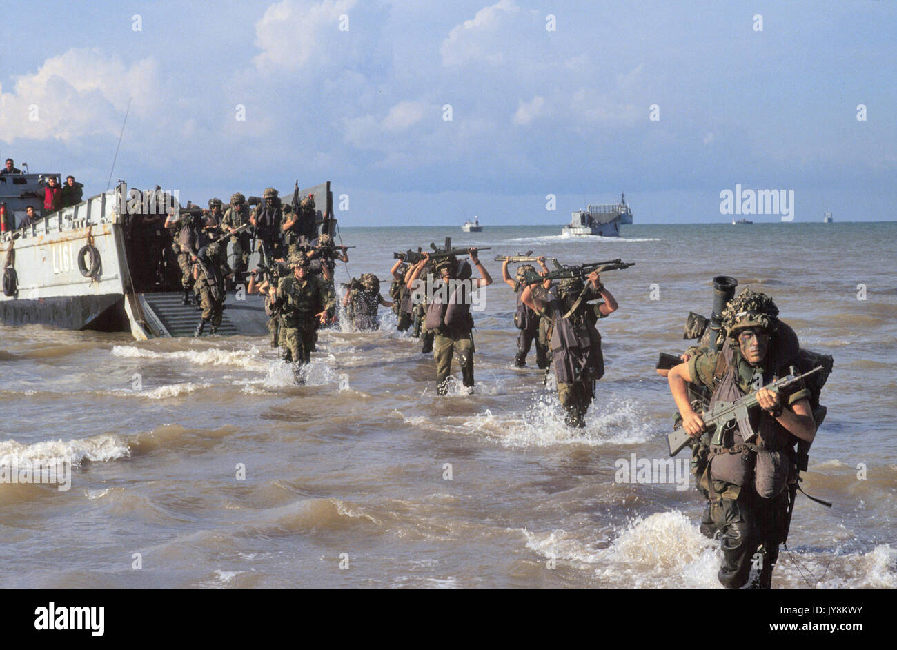 Spanish navy infantry during NATO exercises at Civitavecchia (Central ...
