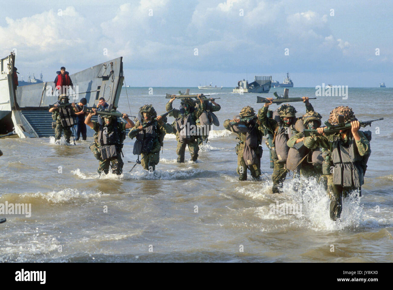 Spanish navy infantry during NATO exercises at Civitavecchia (Central ...
