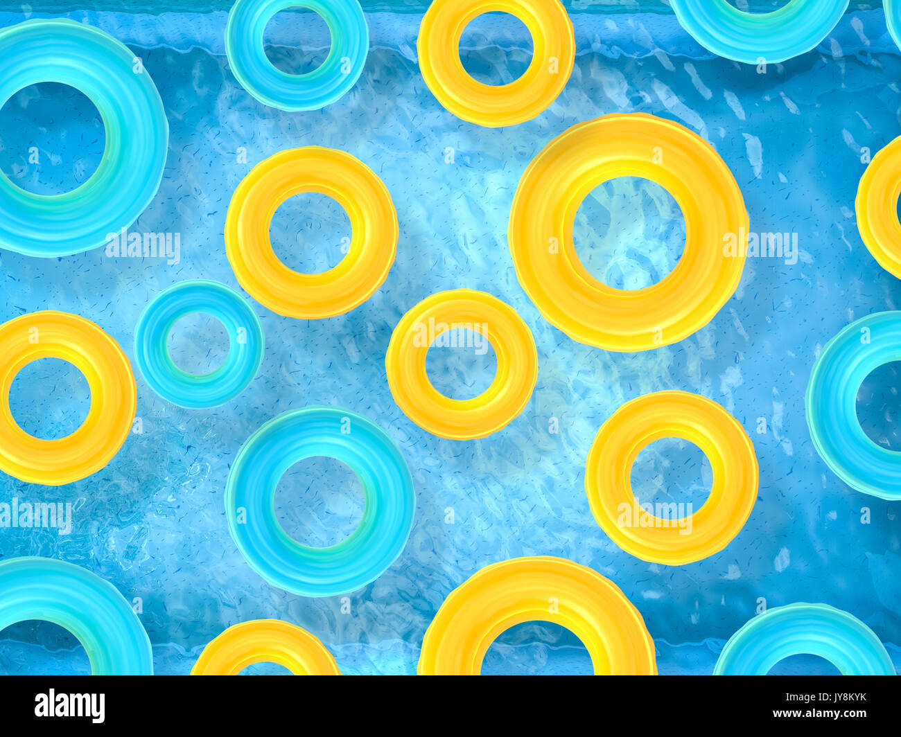3d rendering swim rings on pool top view Stock Photo - Alamy